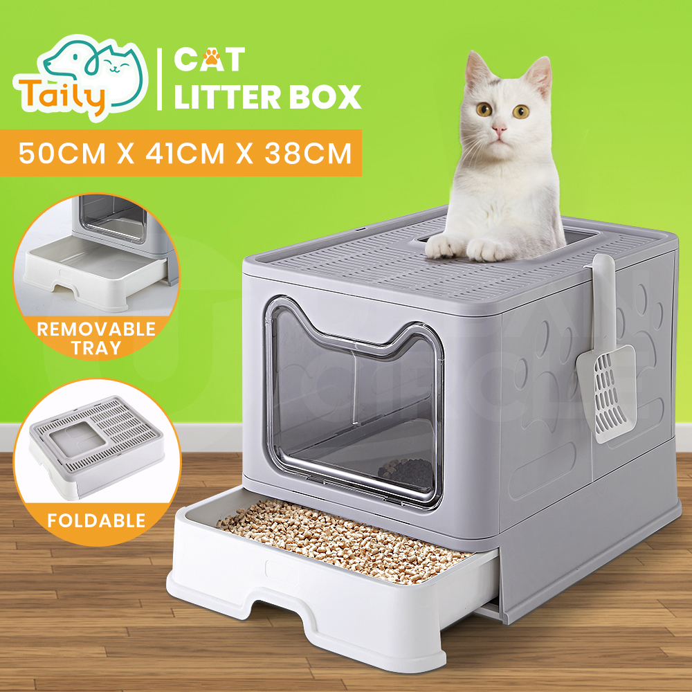 Taily Foldable Cat Litter Box Enclosed Kitty Toilet Hooded Tray Kit ...