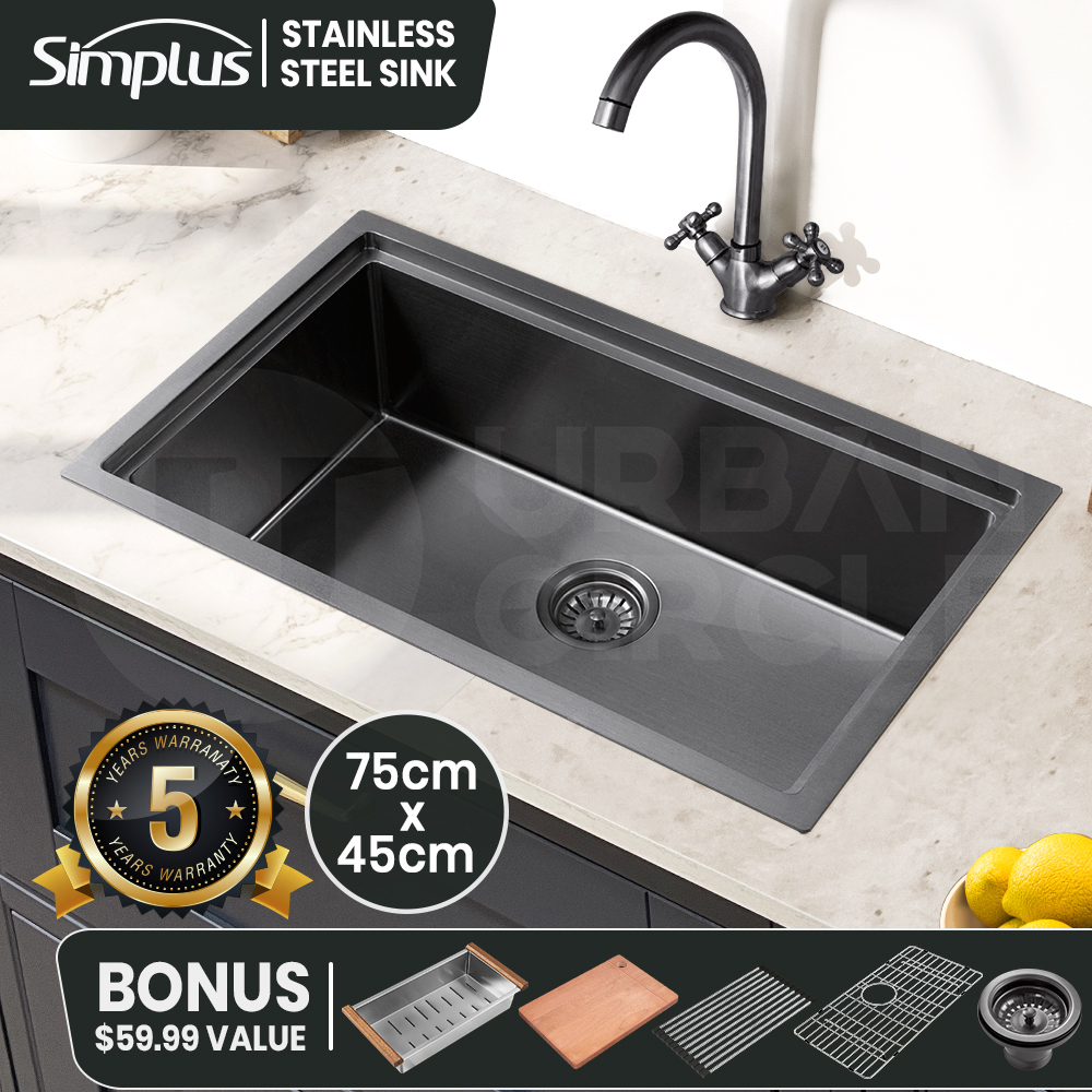Simplus Kitchen Sink Stainless Steel 75X45CM Single Bowl with Drying ...